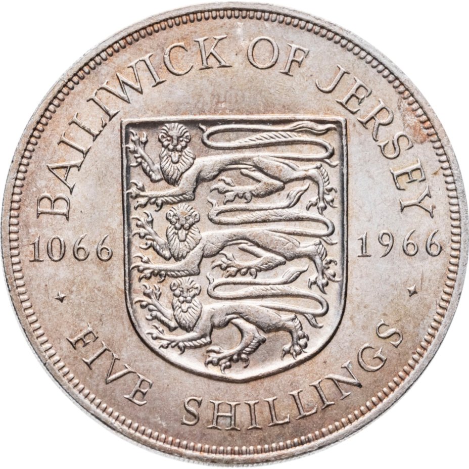Монета остров Джерси 5 шиллингов (shillings) 1966 " 900 лет битве при ...
