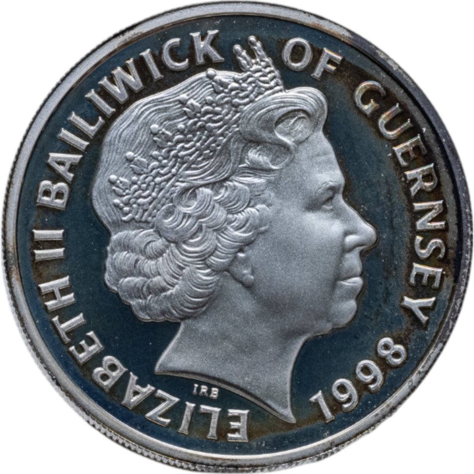 Монета остров Гернси 1 фунт (pound) 1998 Proof 80 лет Королевским ВВС ...