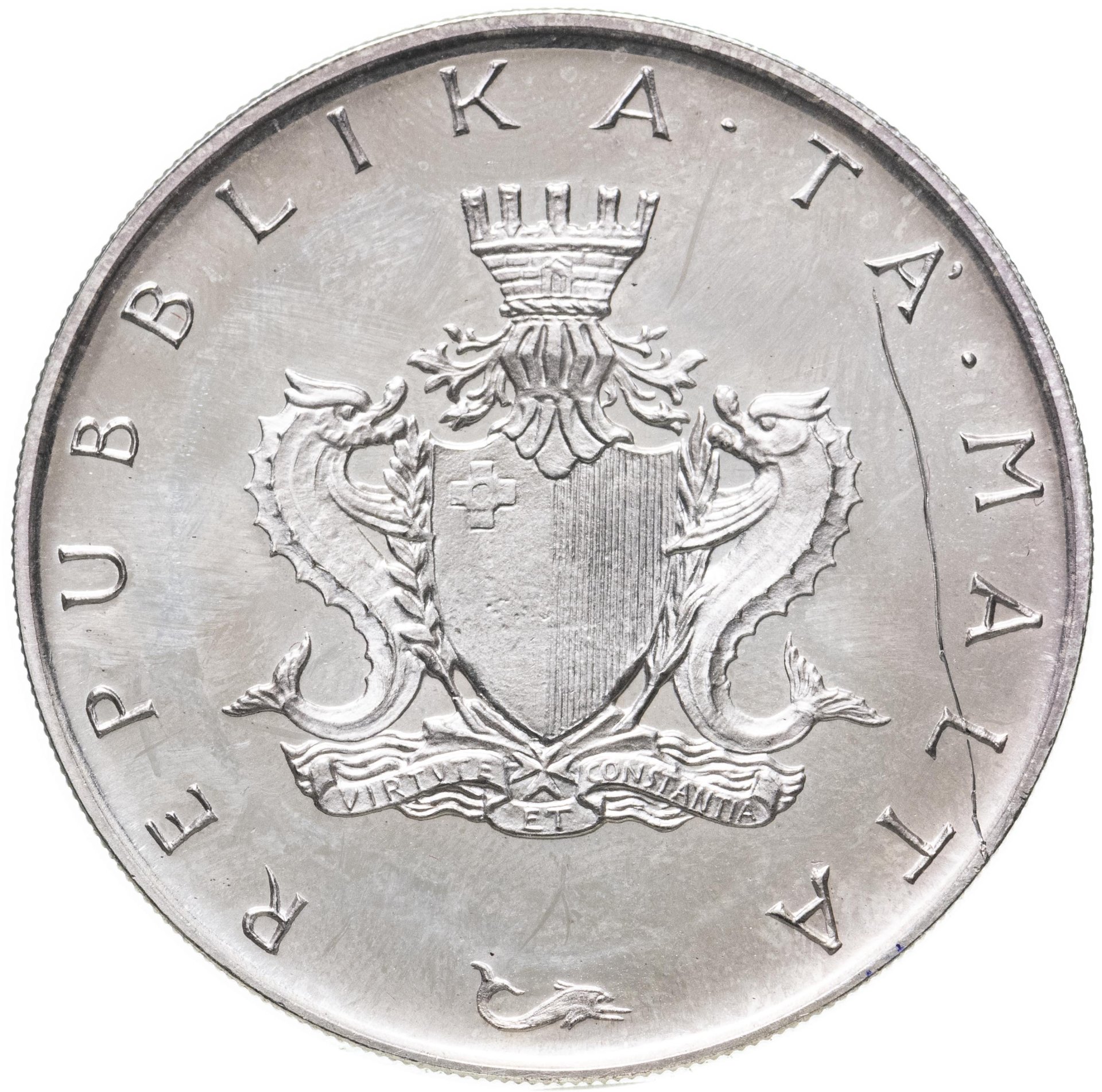 Монета Мальта 4 лиры (liri) 1975 Башня Святой Агаты стоимостью 4256 руб.