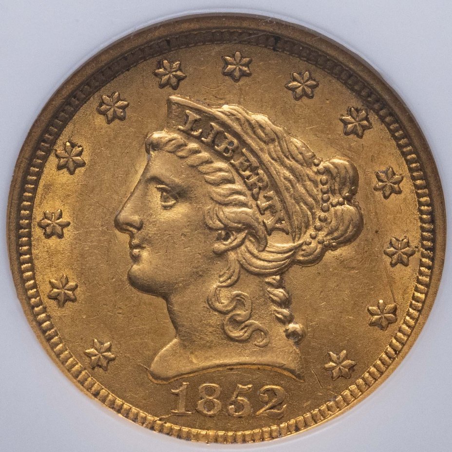 США 2½ доллара 1852, знак монетного двора: "D" - Далонега в слабе NGC ...