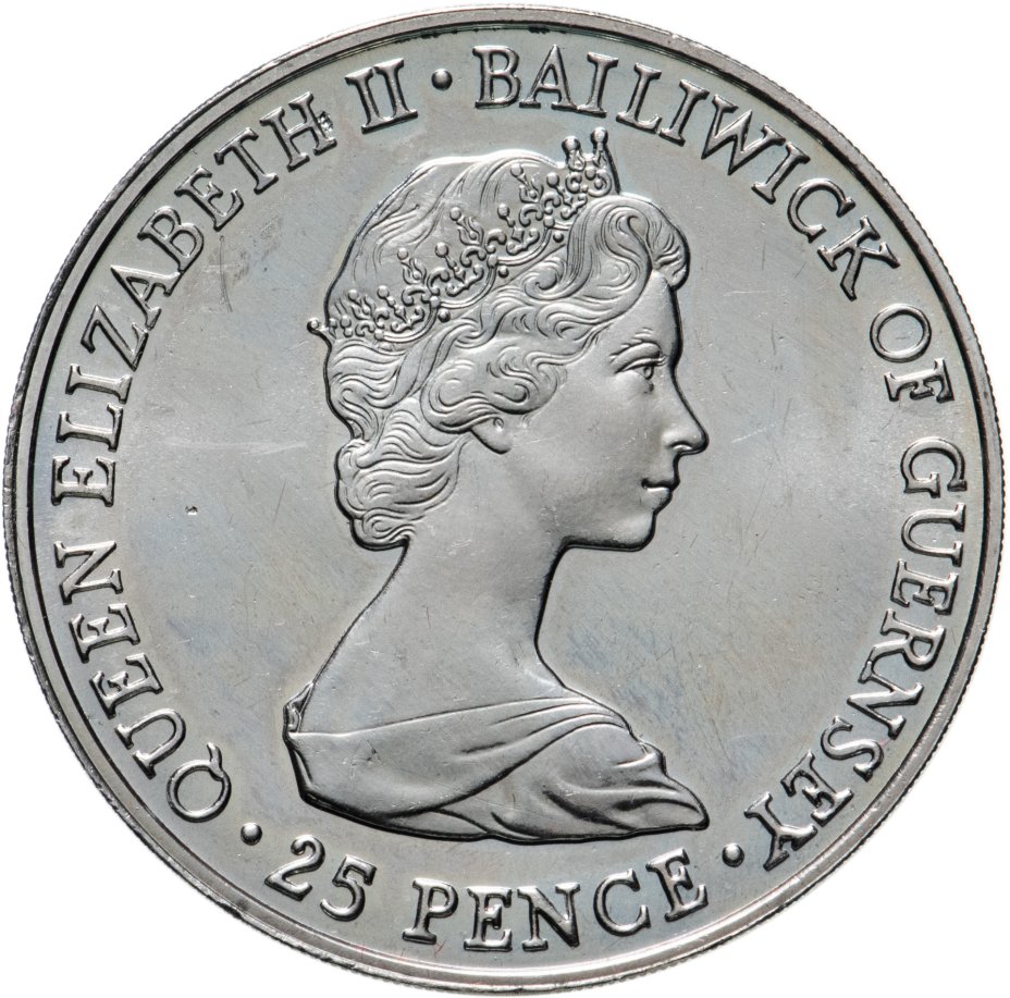 Монета гернси 25 пенсов (pence) 1980 80 лет Королеве-матери стоимостью ...