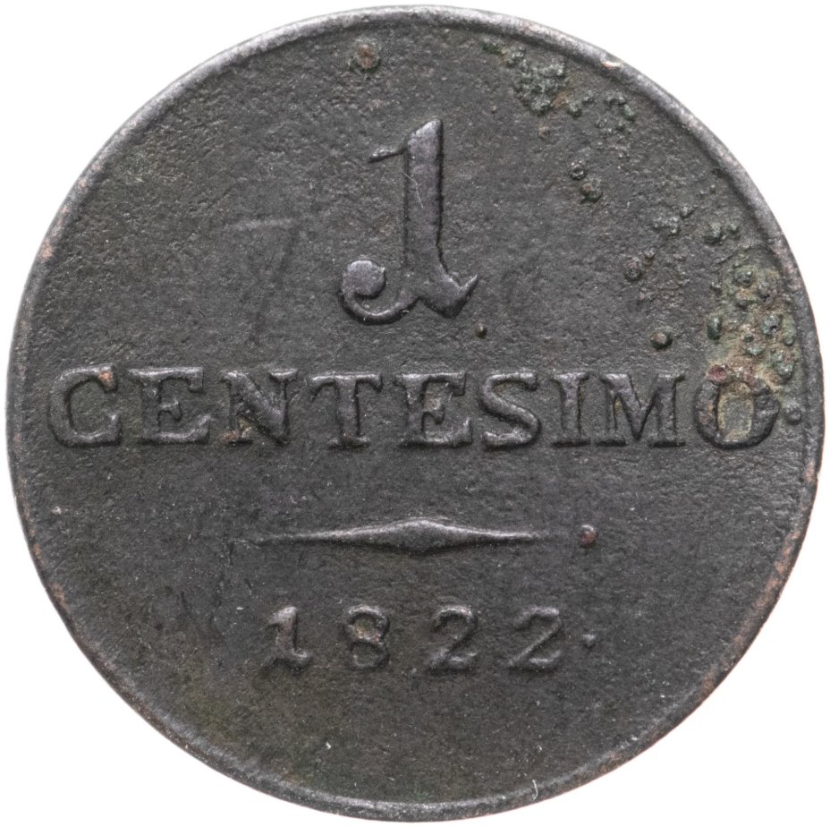 Монета ломбардия-Венеция 1 чентезимо 1822 стоимостью 1138 руб.