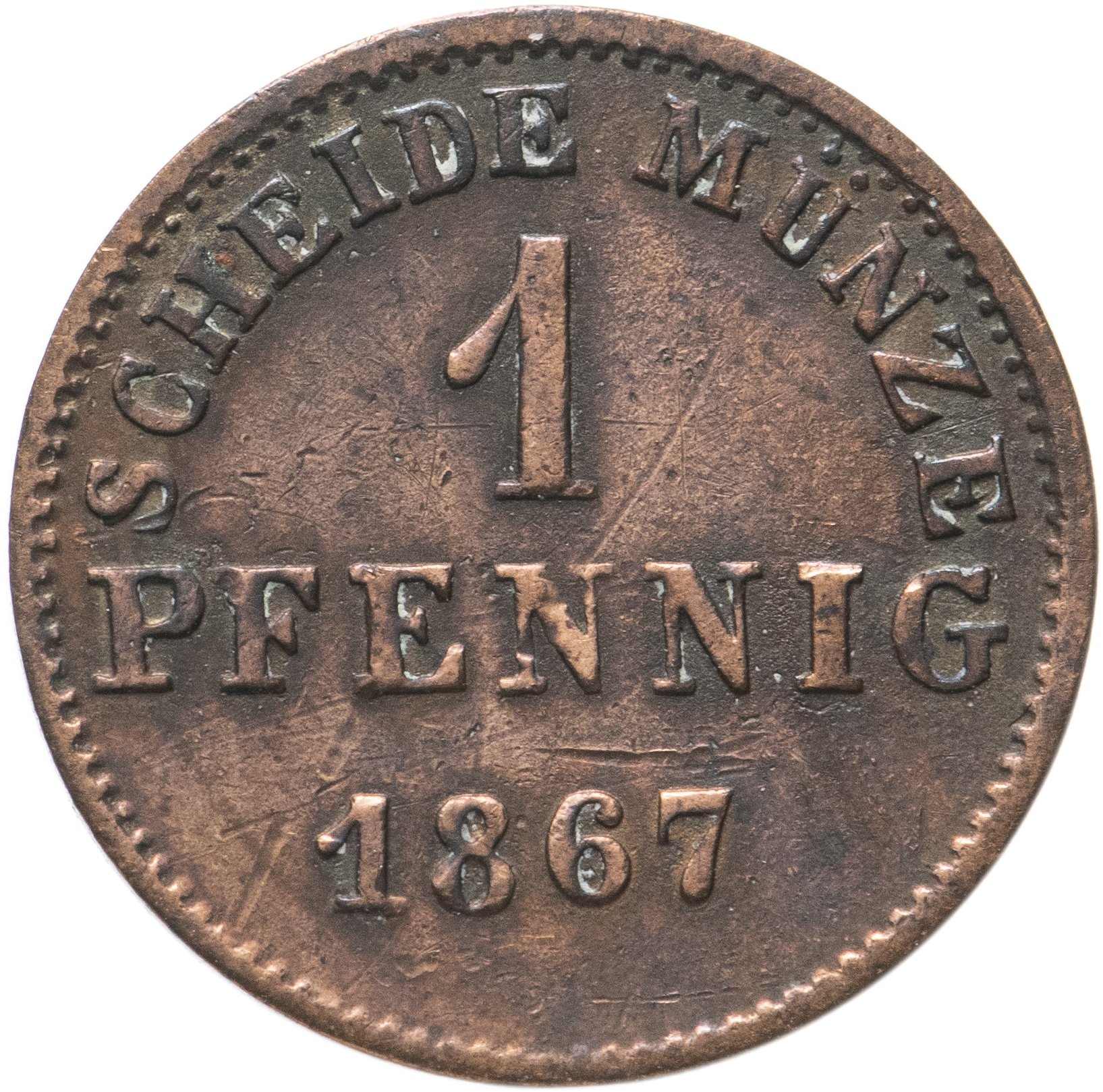 Монета германия, Гессен-Дармштадт 1 пфенниг 1867 стоимостью 580 руб.