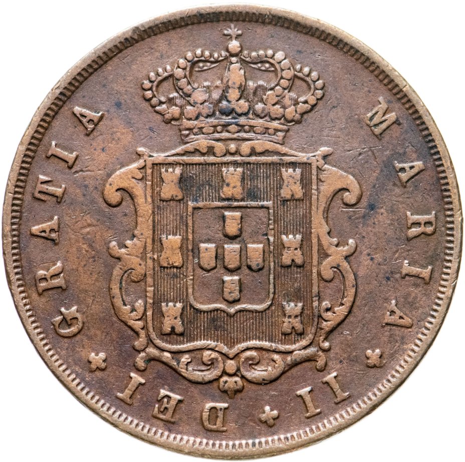 Монета Португалия 10 рейс (reis) 1850 стоимостью 939 руб.