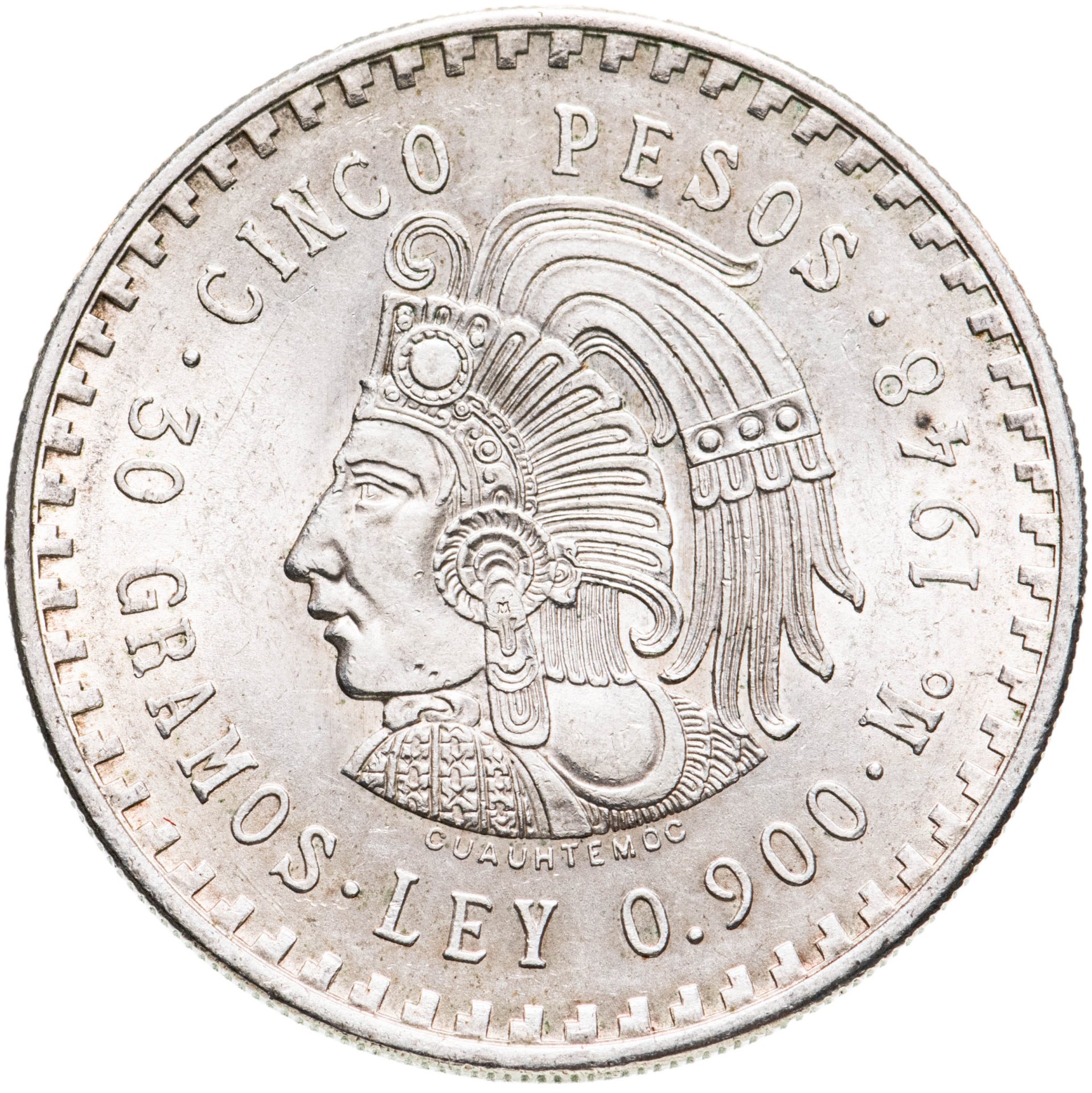 Монета Мексика 5 песо (pesos) 1948 стоимостью 8300 руб.