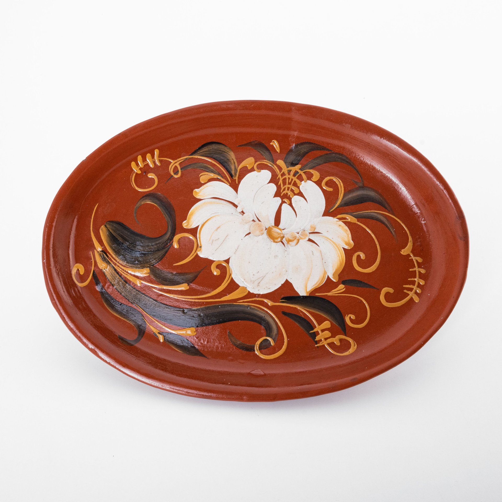 Поднос овальной формы с цветочной композицией, керамика, роспись, СССР ...