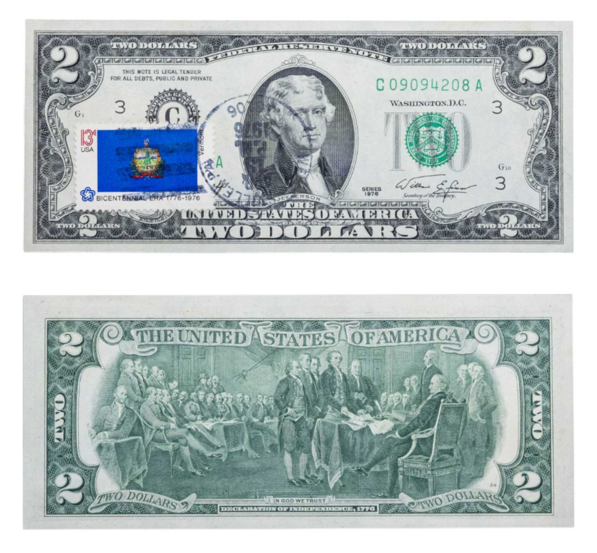 Банкнота США 2 доллара 1976 года (Pick 461) C-Филадельфия Спецгашение ...