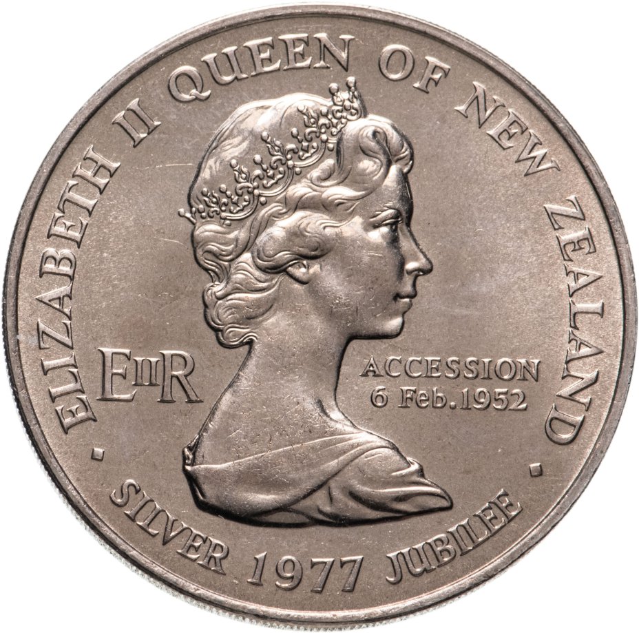 Монета новая Зеландия 1 доллар (dollar) 1977 "25 лет правления Королевы Елизаветы II и День ...