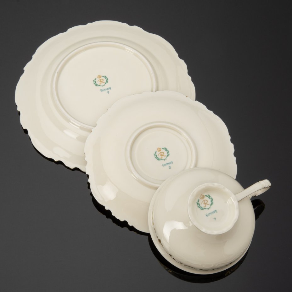 Чайное трио с изящным ажурным декором, фарфор, золочение, Reichenbach (Райхенбах), ГДР, 1969 ...