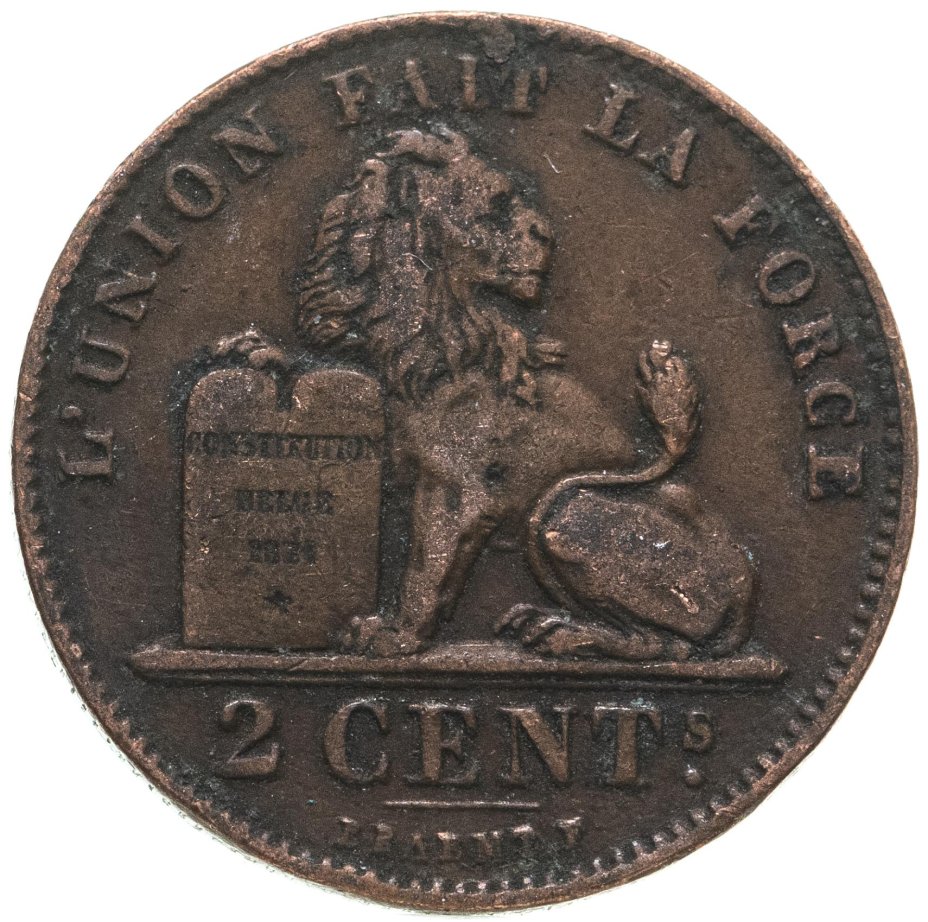 Монета Бельгия 2 сантима 1909 стоимостью 385 руб.