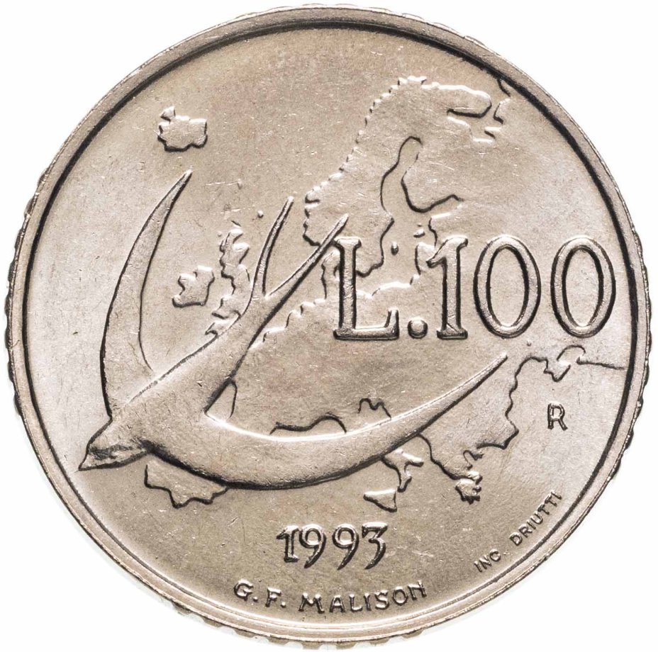 Монета Сан-Марино 100 лир 1993 стоимостью 686 руб.