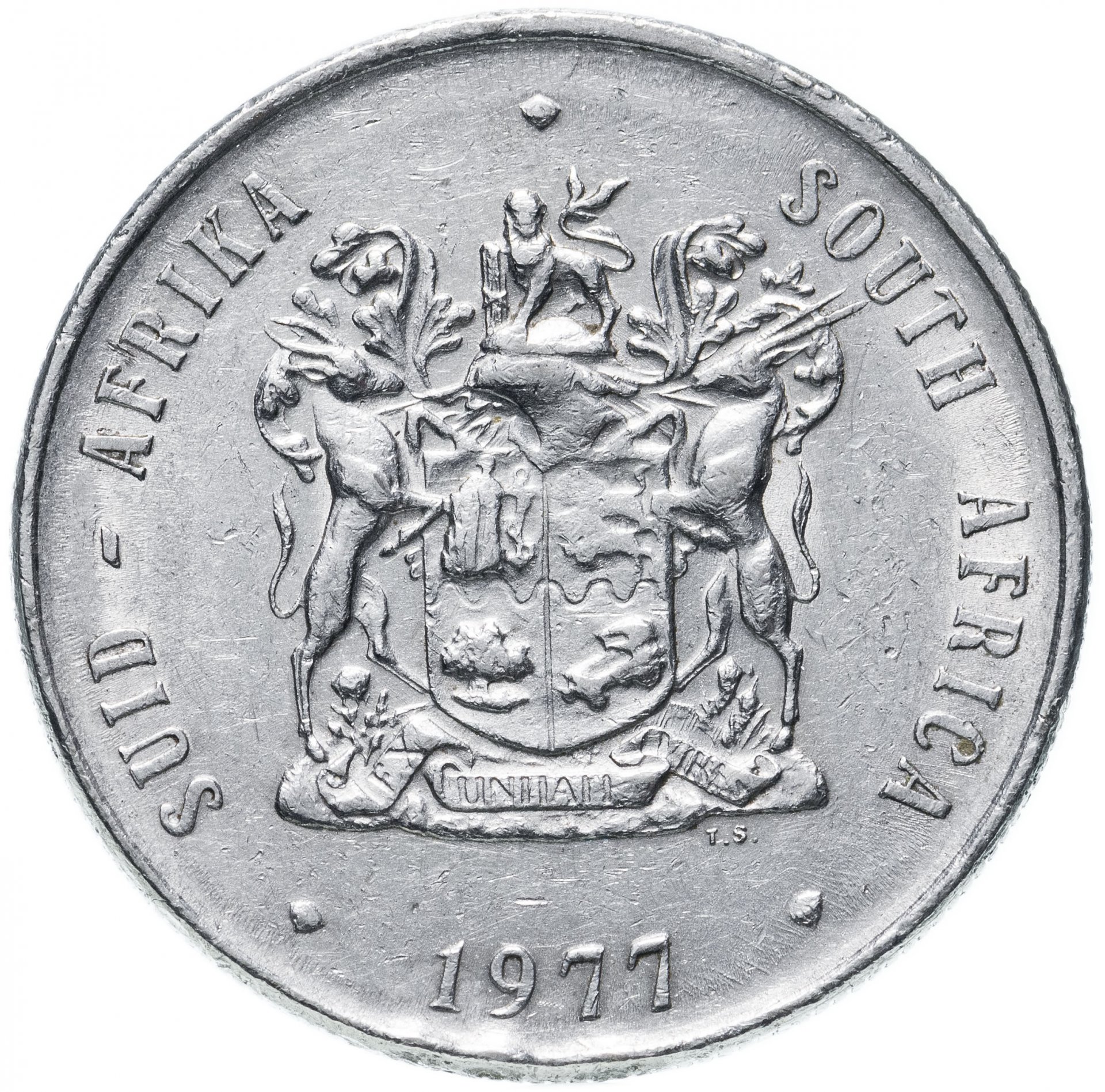 Монета ЮАР 1 ранд (рэнд, rand) 1977 стоимостью 333 руб.