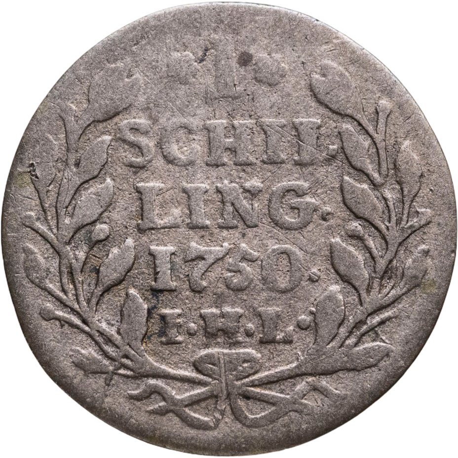 Монета гамбург 1 шиллинг 1750 стоимостью 1762 руб.