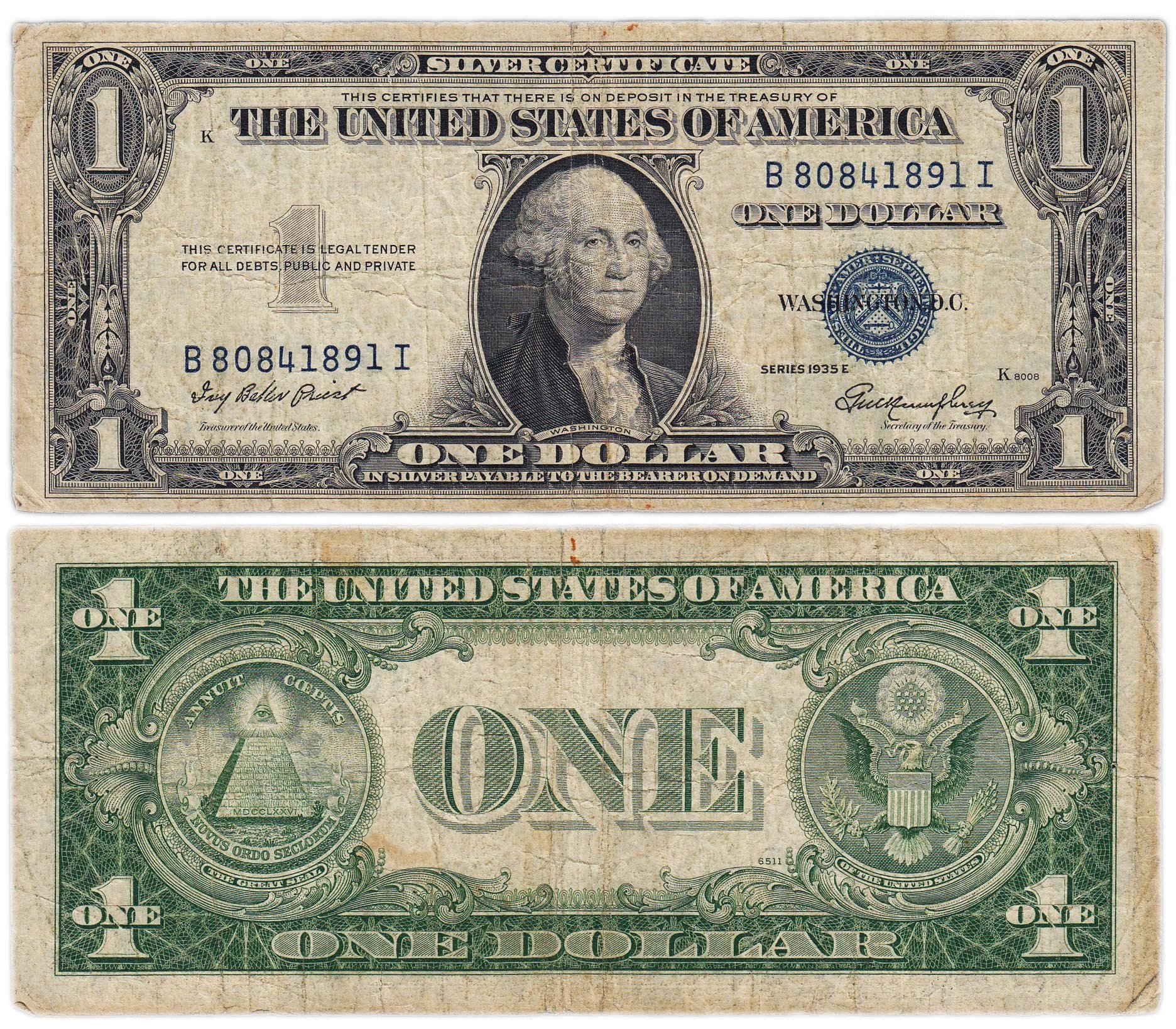 Банкнота США 1 доллар 1935 Series 1935 E стоимостью 2016 руб.