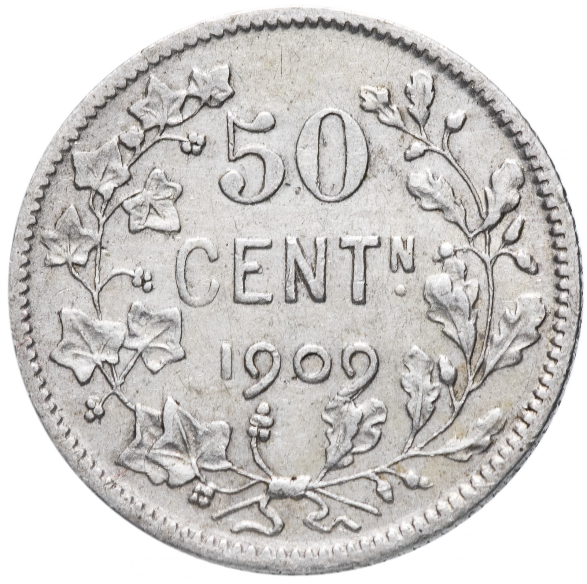 Монета Бельгия 50 сантимов (centimes) 1909 Надпись на голландском - 'DER BELGEN' стоимостью 450 руб.