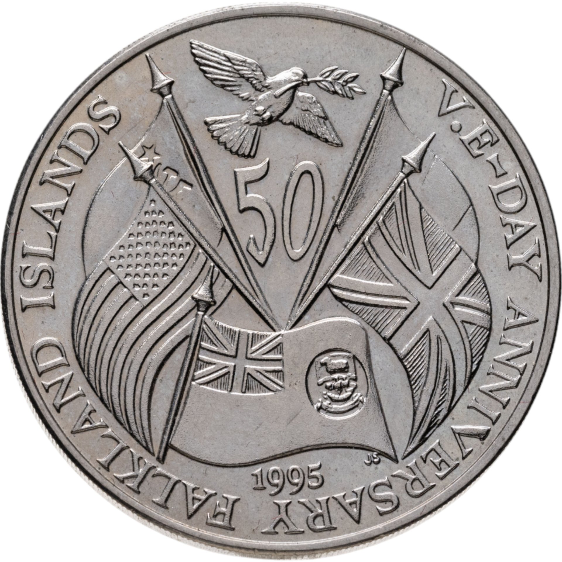 Монета фолклендские острова 50 пенсов (pence) 1995 50 лет Дню Победы в ...