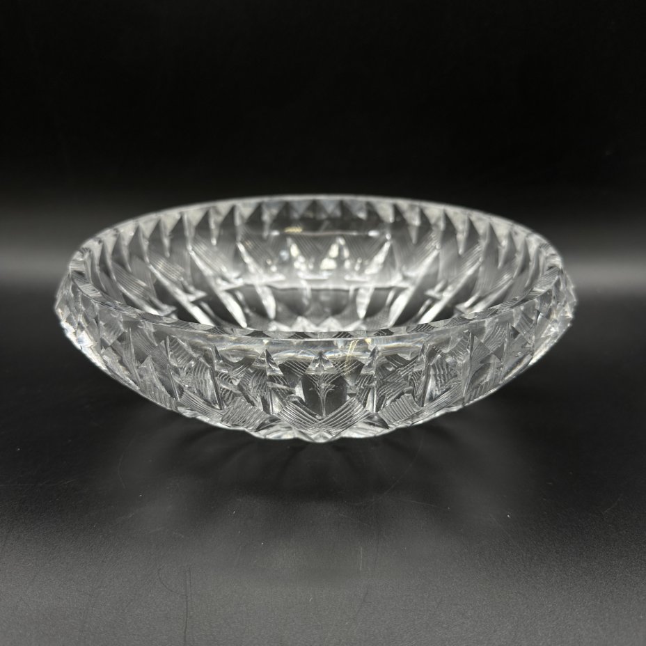 Ваза (конфетница) с геометрическим декором, хрусталь, алмазная грань ...