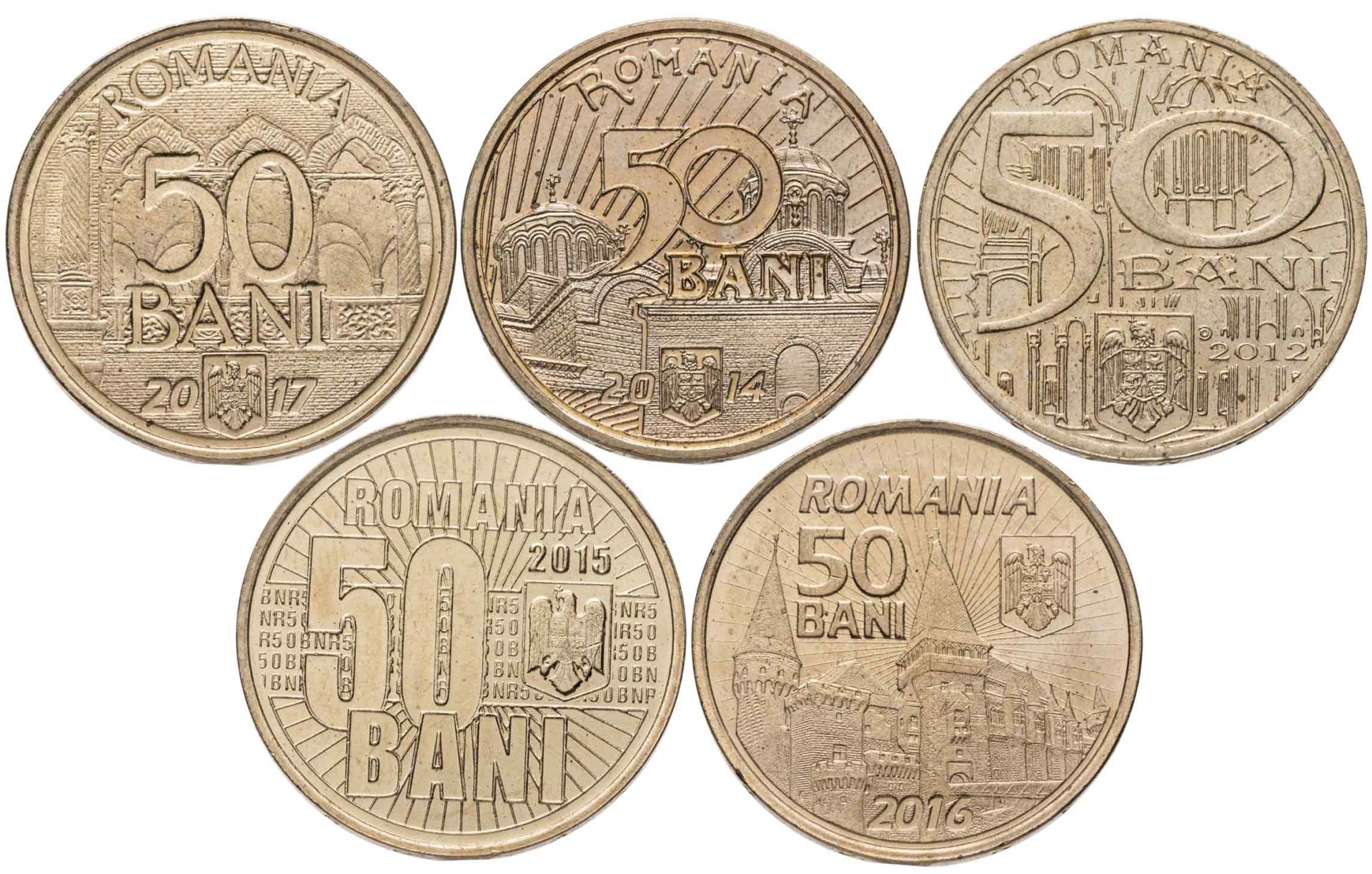 Румыния набор юбилейных монет 50 банов (бани) 2012-2017 (5 штук ...