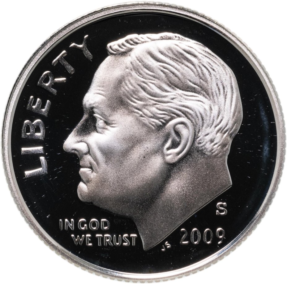 Монета США 10 центов (дайм, one dime) 2009 S Proof "Roosevelt Dime ...