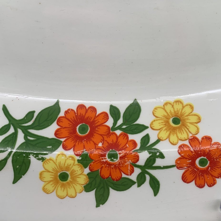 Блюдо (селедочница) с цветочным декором, фаянс, Конаковский фаянсовый ...