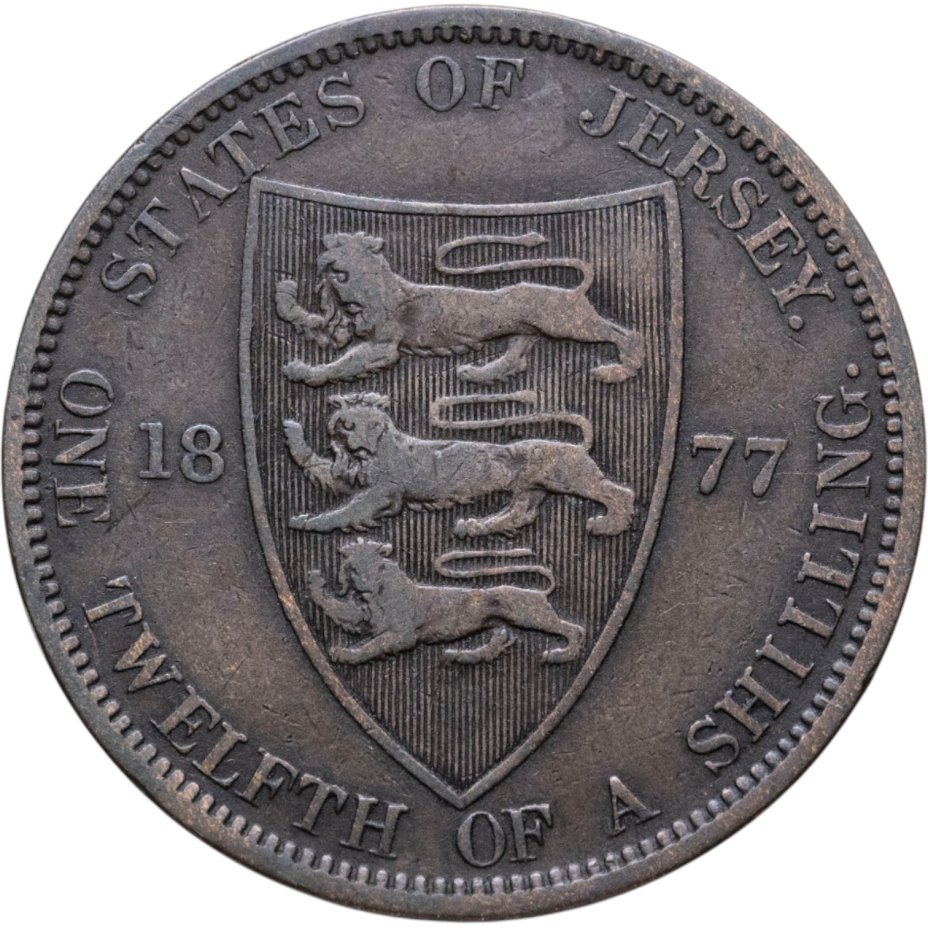 Монета джерси 1/12 шиллинга (shilling) 1877 стоимостью 1260 руб.