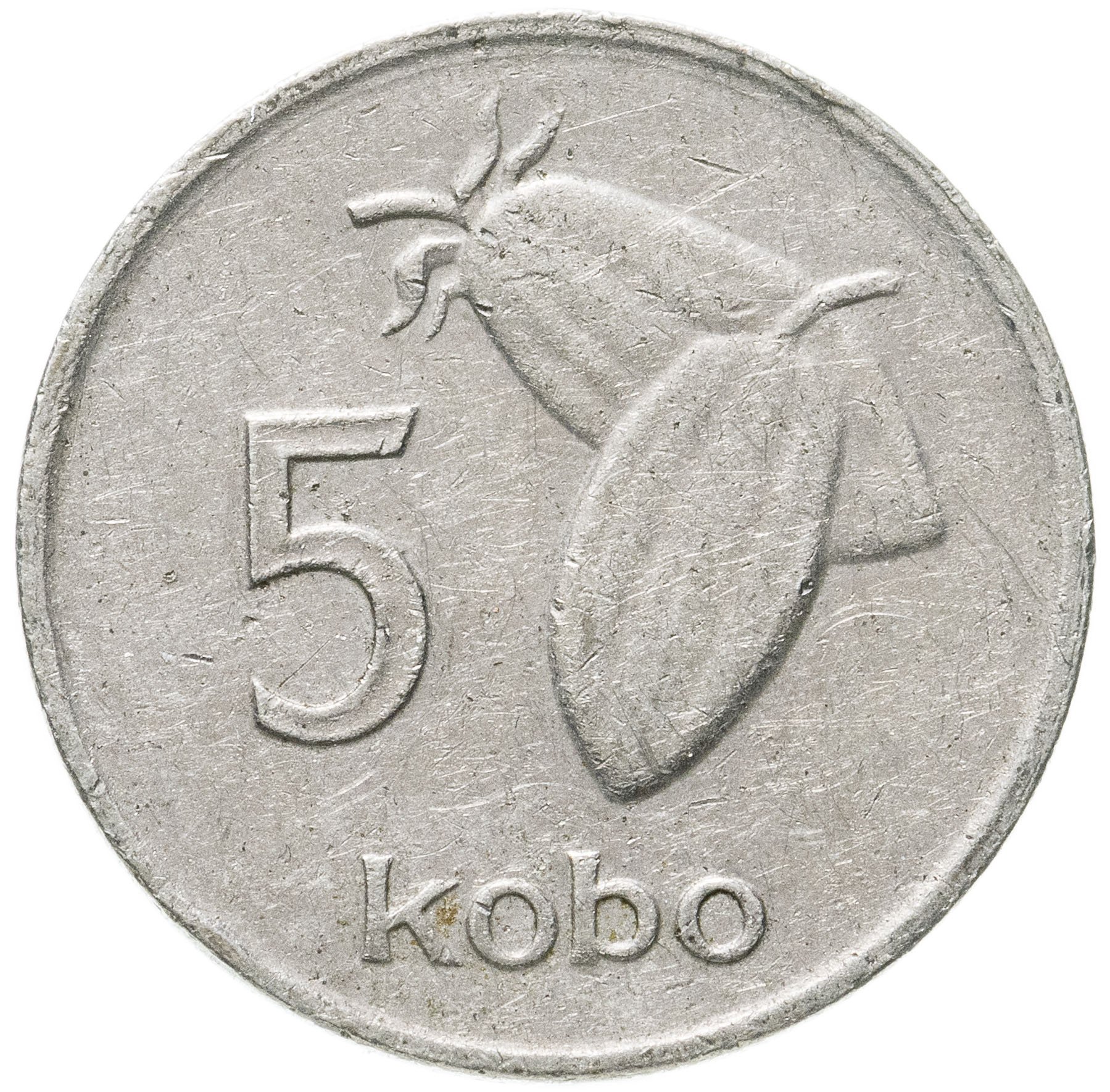Монета Нигерия 5 кобо (kobo) 1989 стоимостью 620 руб.