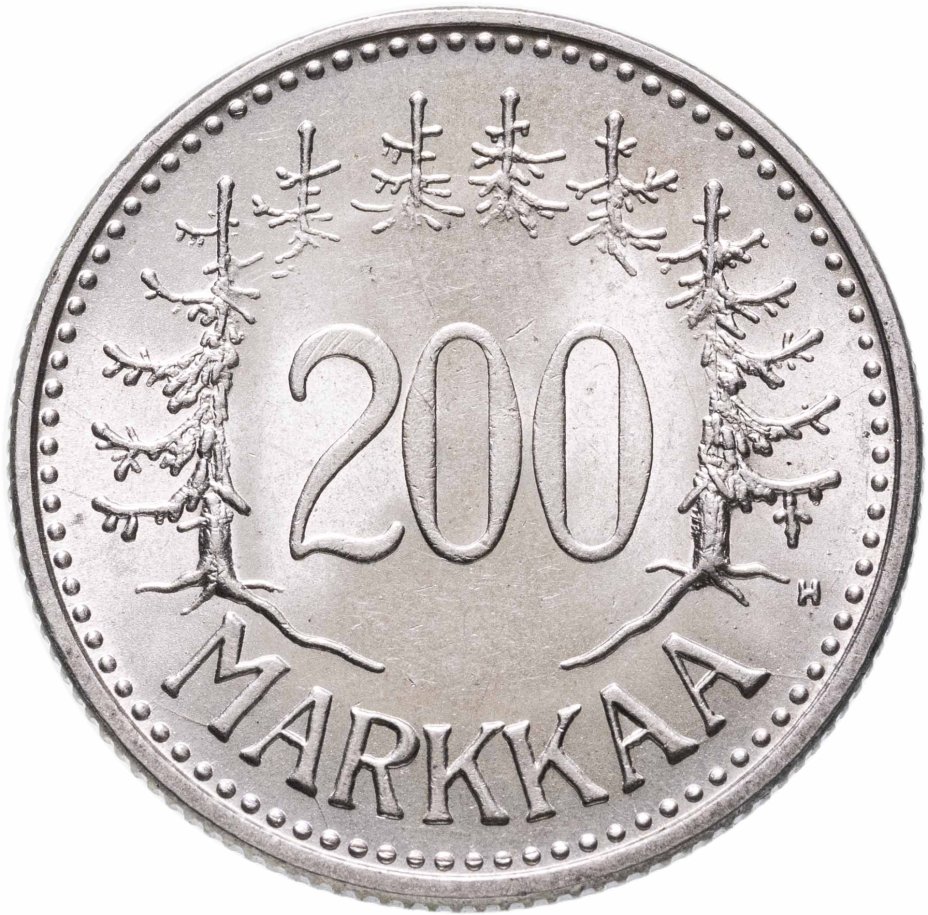Монета Финляндия 200 марок (markkaa) 1956 стоимостью 1477 руб.