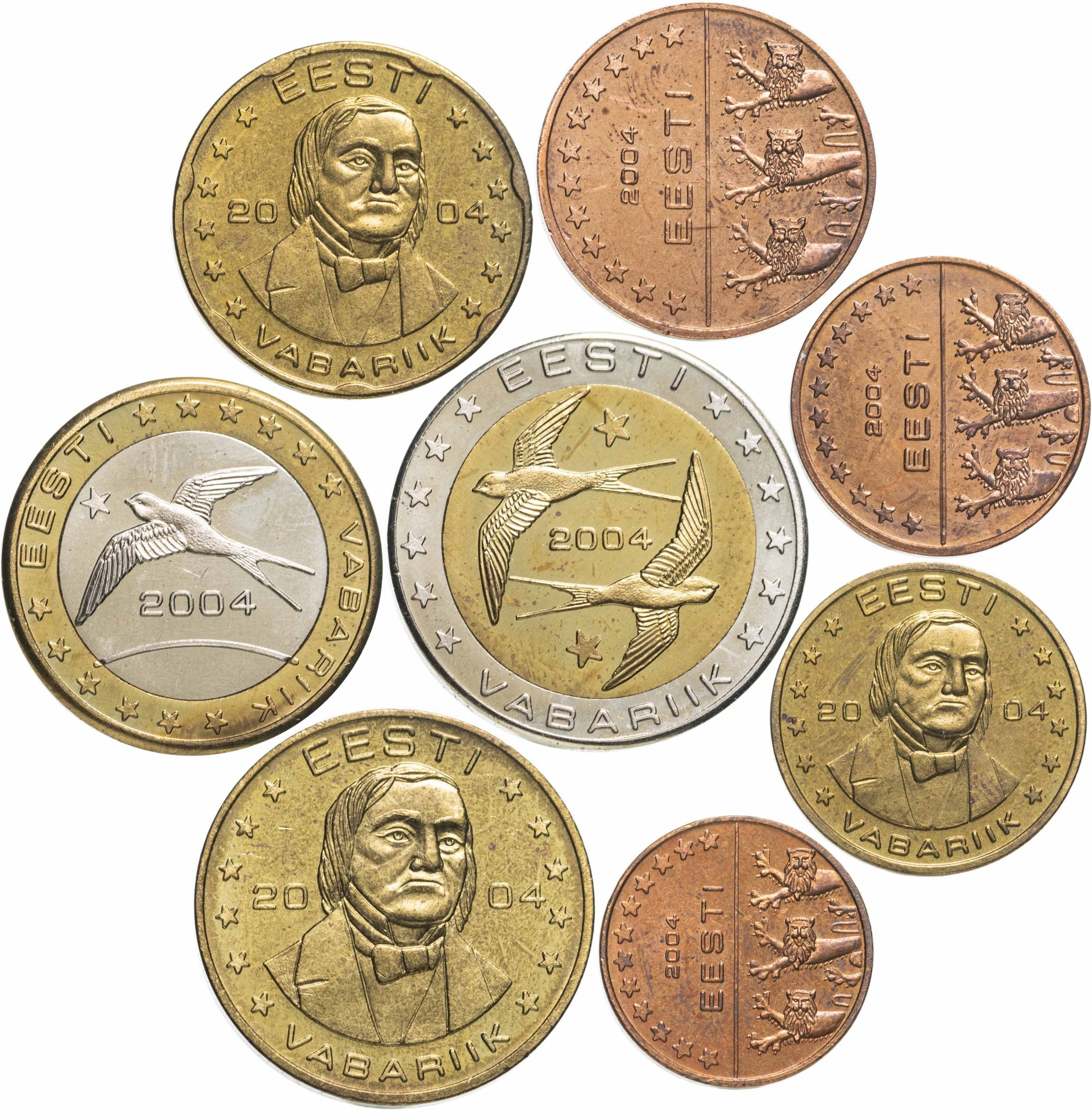 Эстония набор из 8 жетонов евро (euro-token) 2004 стоимостью 1704 руб.