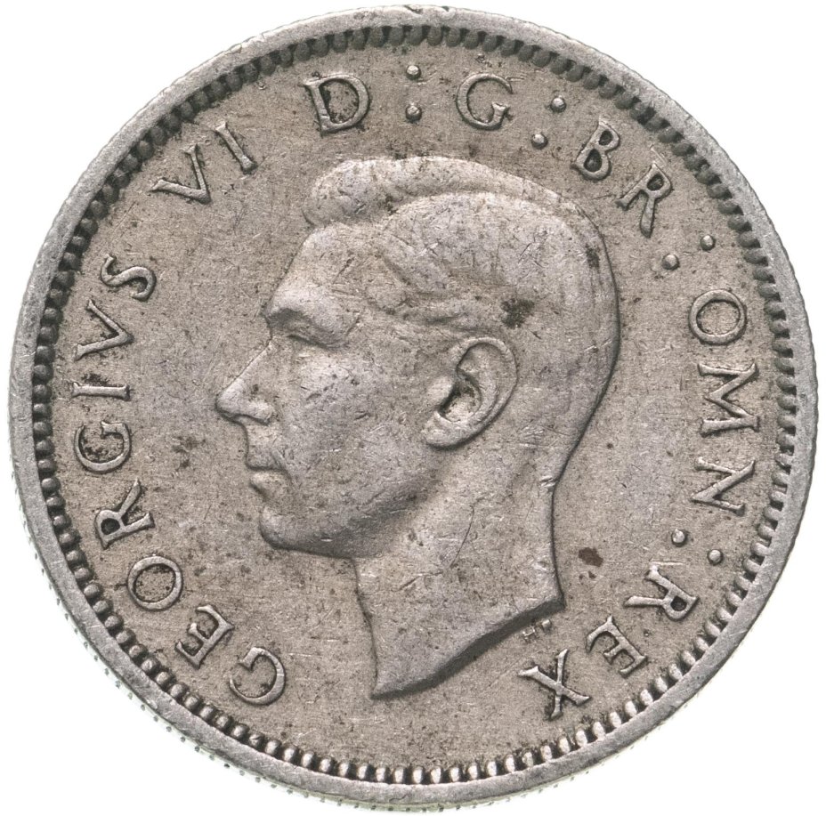 Монета Великобритания 6 пенсов (pence) 1949 стоимостью 210 руб.