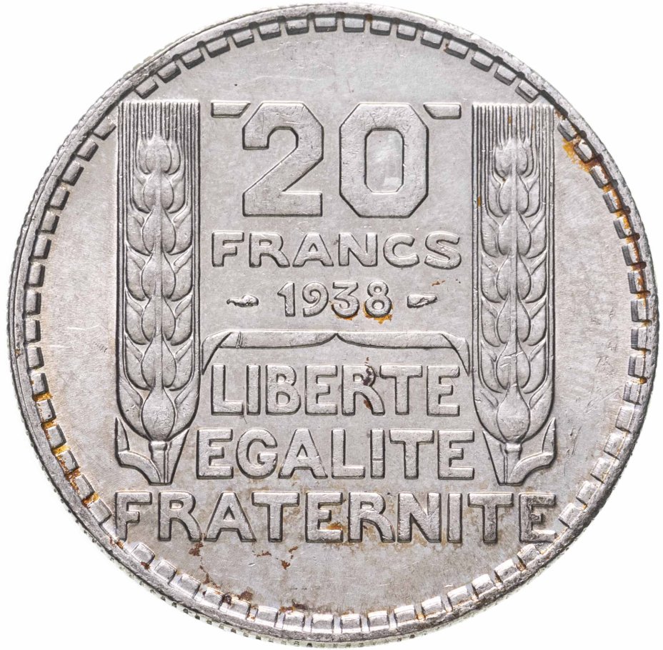 Монета Франция 20 франков (francs) 1938 стоимостью 2998 руб.
