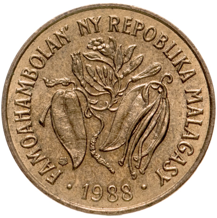 Монета Мадагаскар 10 франков (francs) 1988 стоимостью 295 руб.