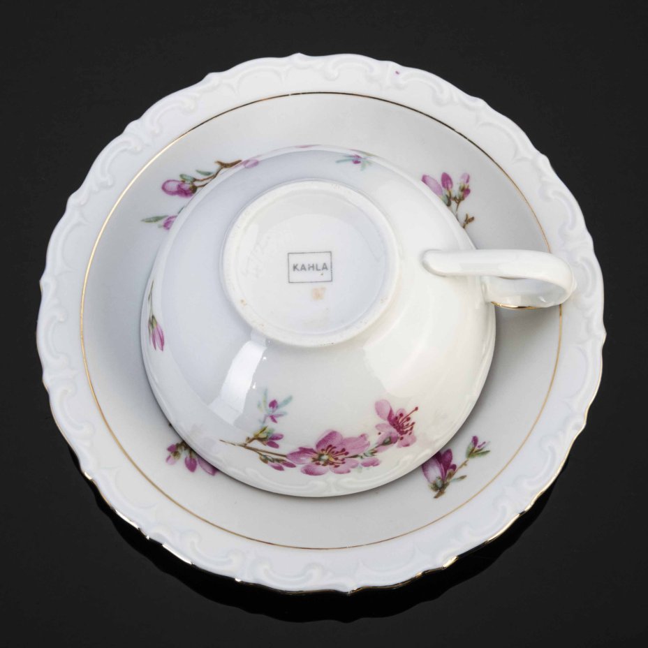 Набор для подачи чая на 6 персон (14 предметов), фарфор, деколь, золочение, Kahla, Германия ...