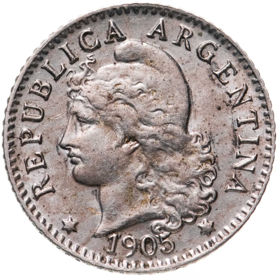 Монета Аргентина 5 сентаво (centavos) 1905 стоимостью 370 руб.