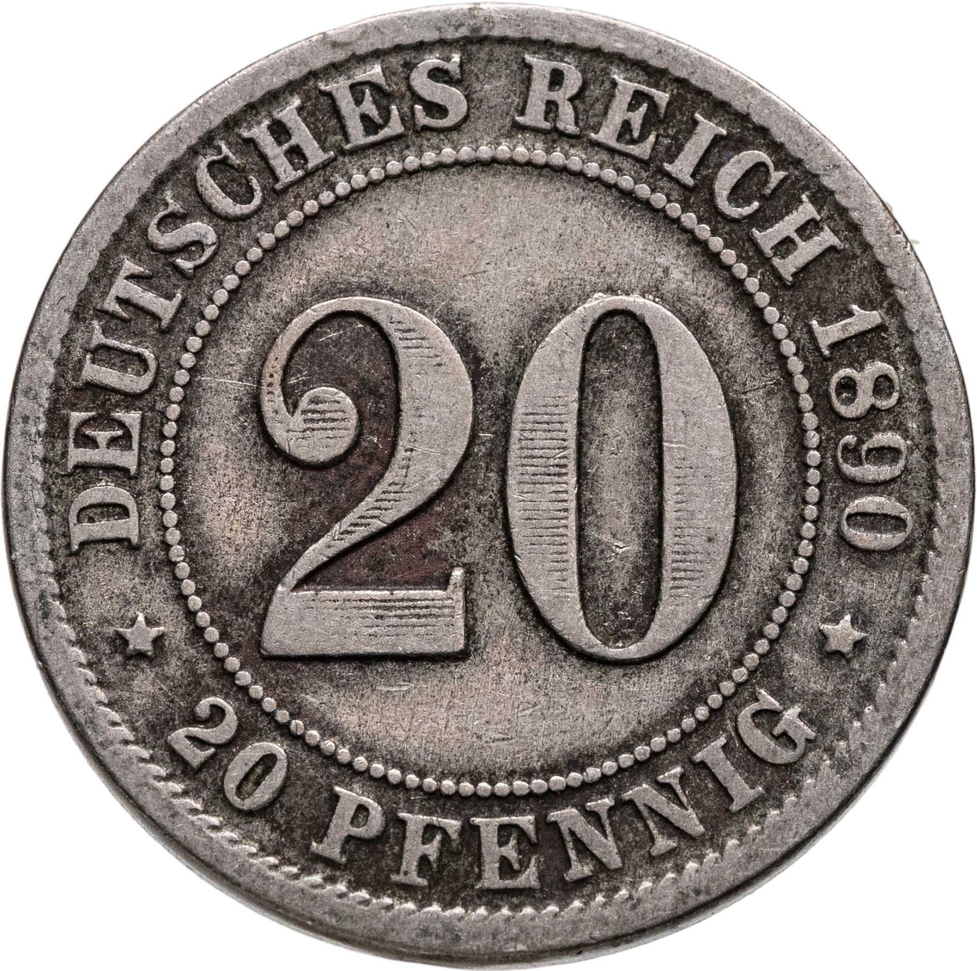 Германия 20 пфеннигов (pfennig) 1890, знак монетного двора: "D ...