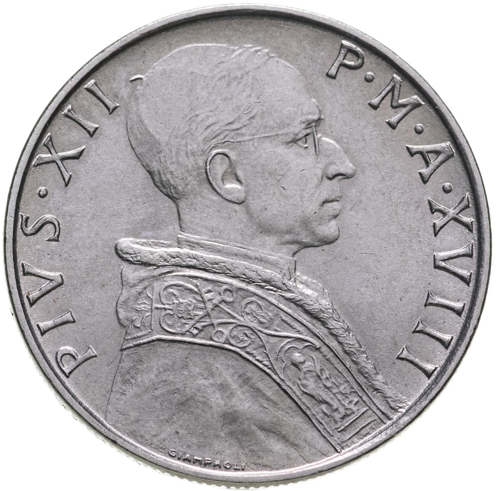 Монета Ватикан 50 лир 1956 стоимостью 466 руб.