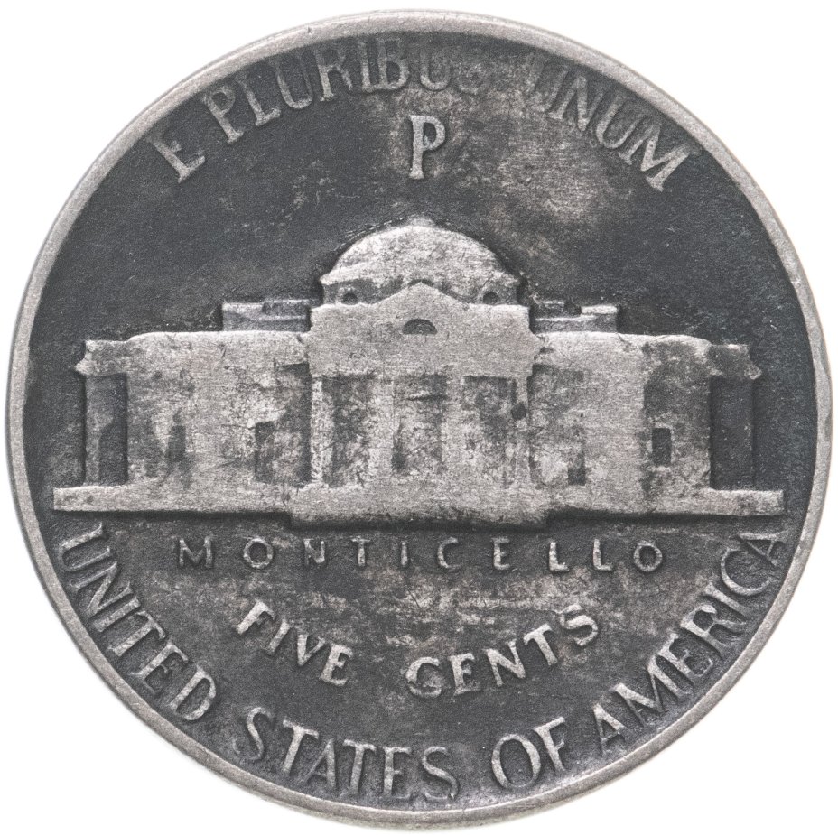 Монета США 5 центов 1944 Jefferson Nickel военного времени "P ...