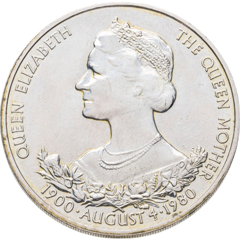 Монета гернси 25 пенсов (pence) 1980 80 лет Королеве-матери стоимостью ...