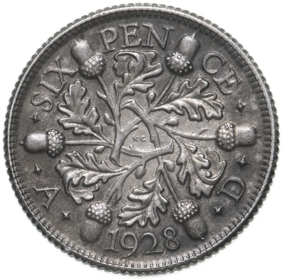 Монета Великобритания 6 пенсов (pence) 1928 стоимостью 750 руб.