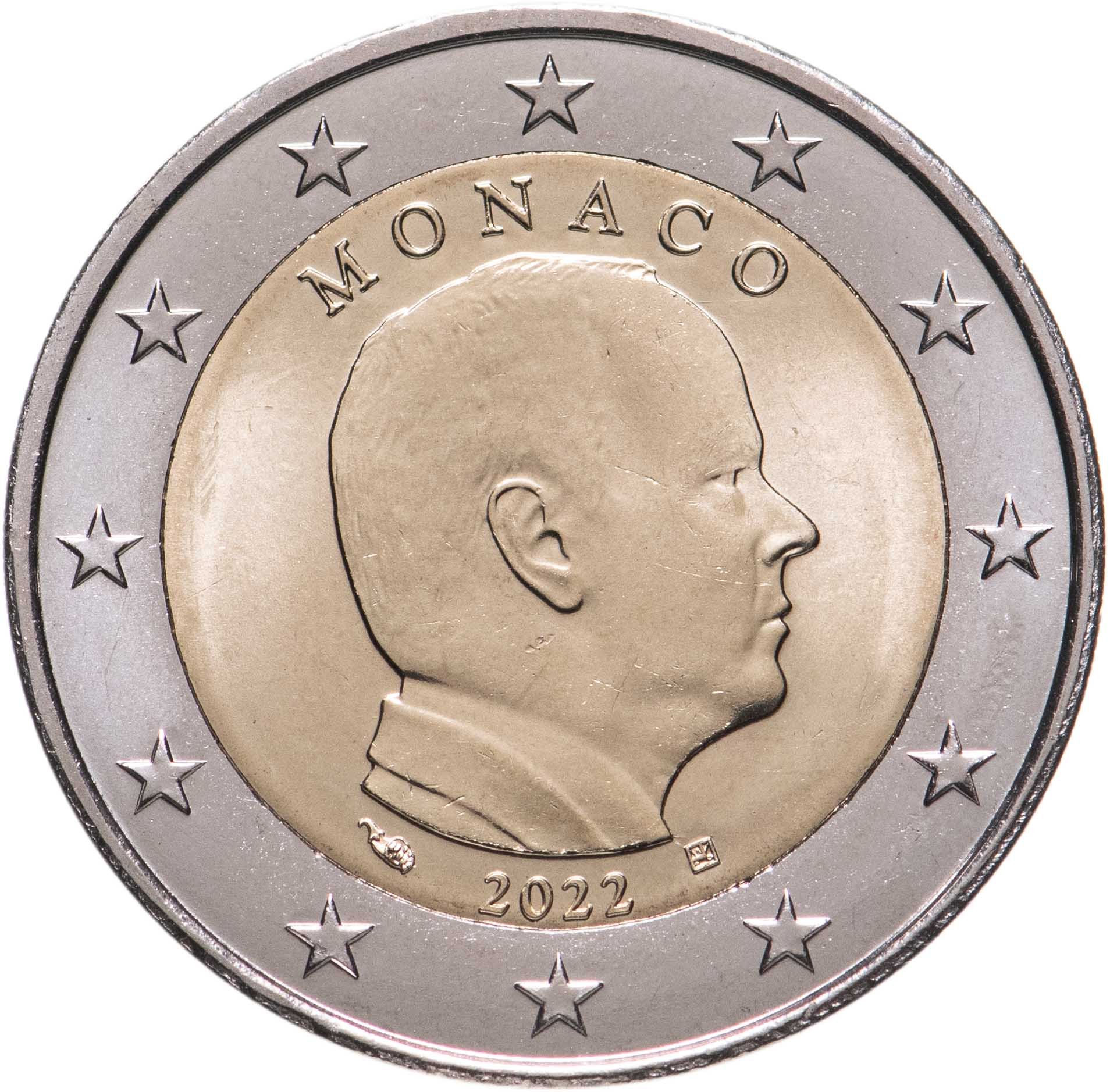 Монета Монако 2 евро 2022 стоимостью 806 руб.