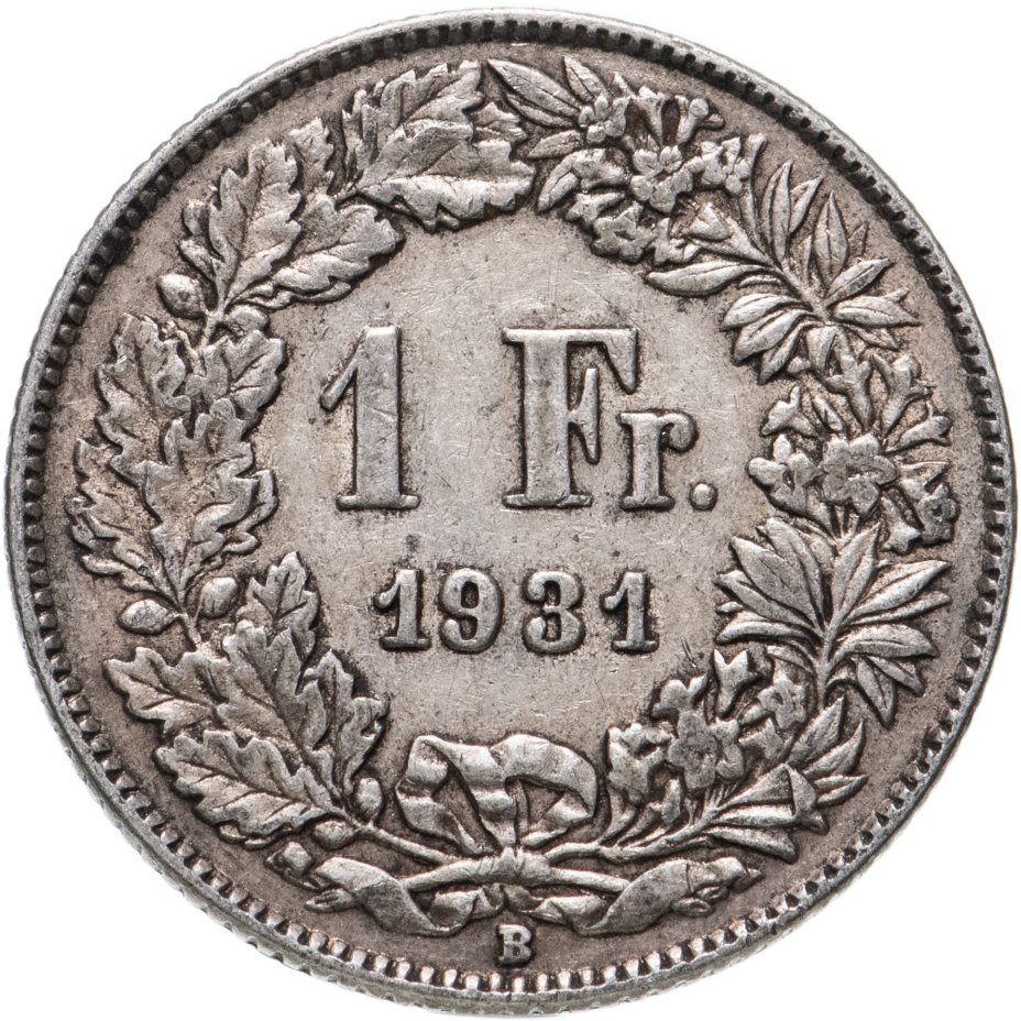 Монета Швейцария 1 франк (franc) 1931 стоимостью 850 руб.