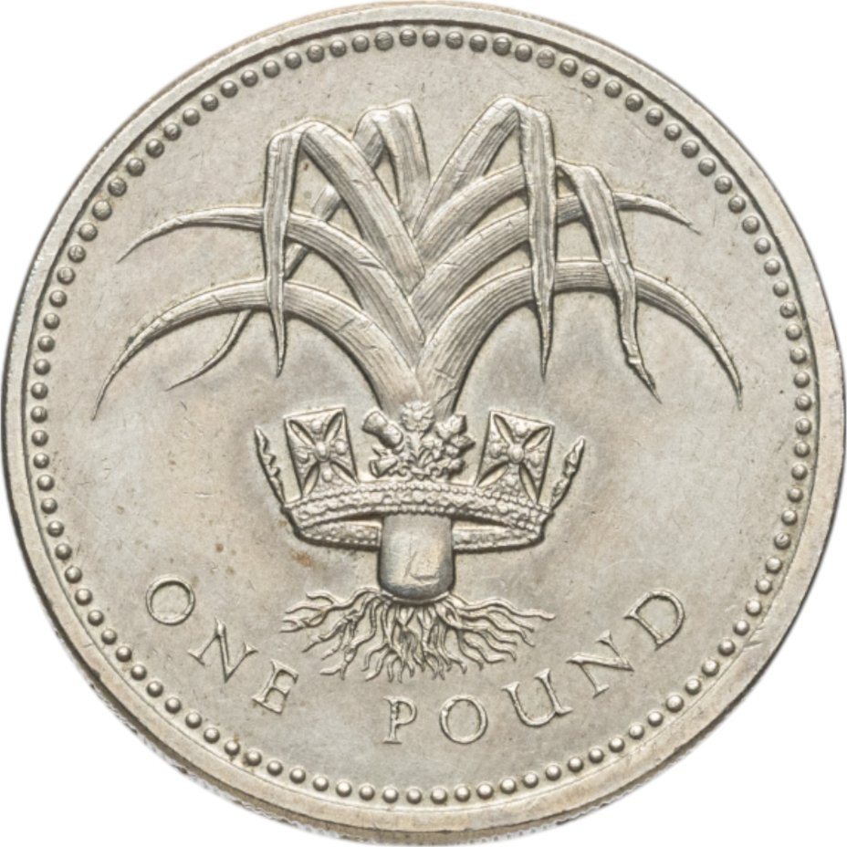 Монета Великобритания 1 фунт (pound) 1990 стоимостью 990 руб.