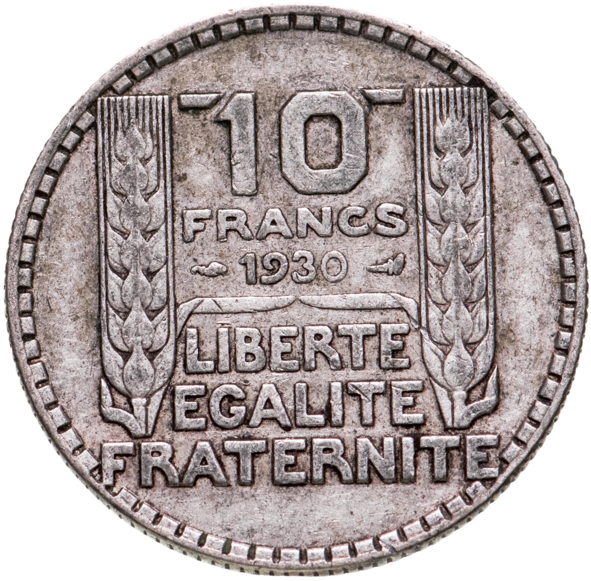 Монета Франция 10 франков (francs) 1930 стоимостью 1500 руб.