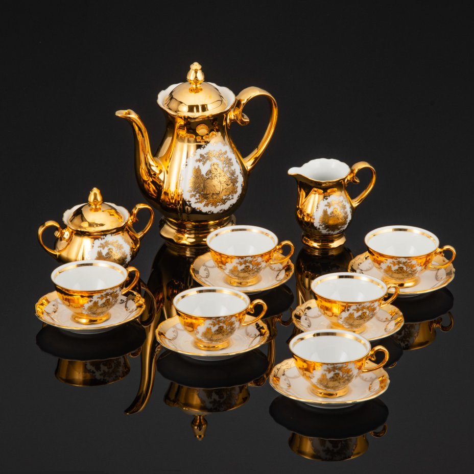 Сервиз кофейный, декорированный изображением галантных сцен, на 6 ...