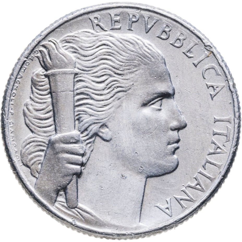 Монета Италия 5 лир (lire) 1950 стоимостью 250 руб.