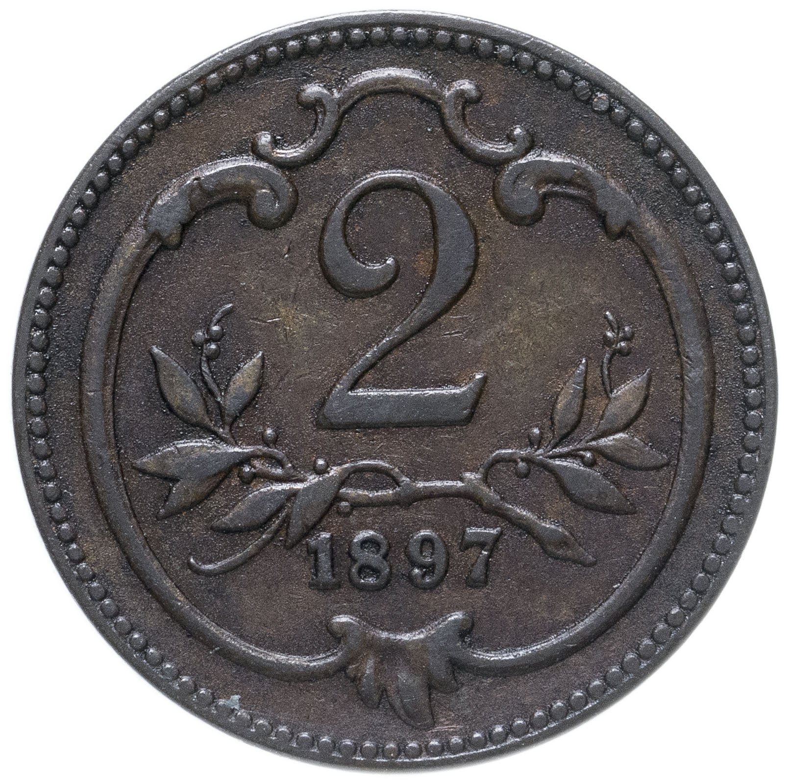 Монета Австрия 2 геллера (heller) 1897 стоимостью 405 руб.