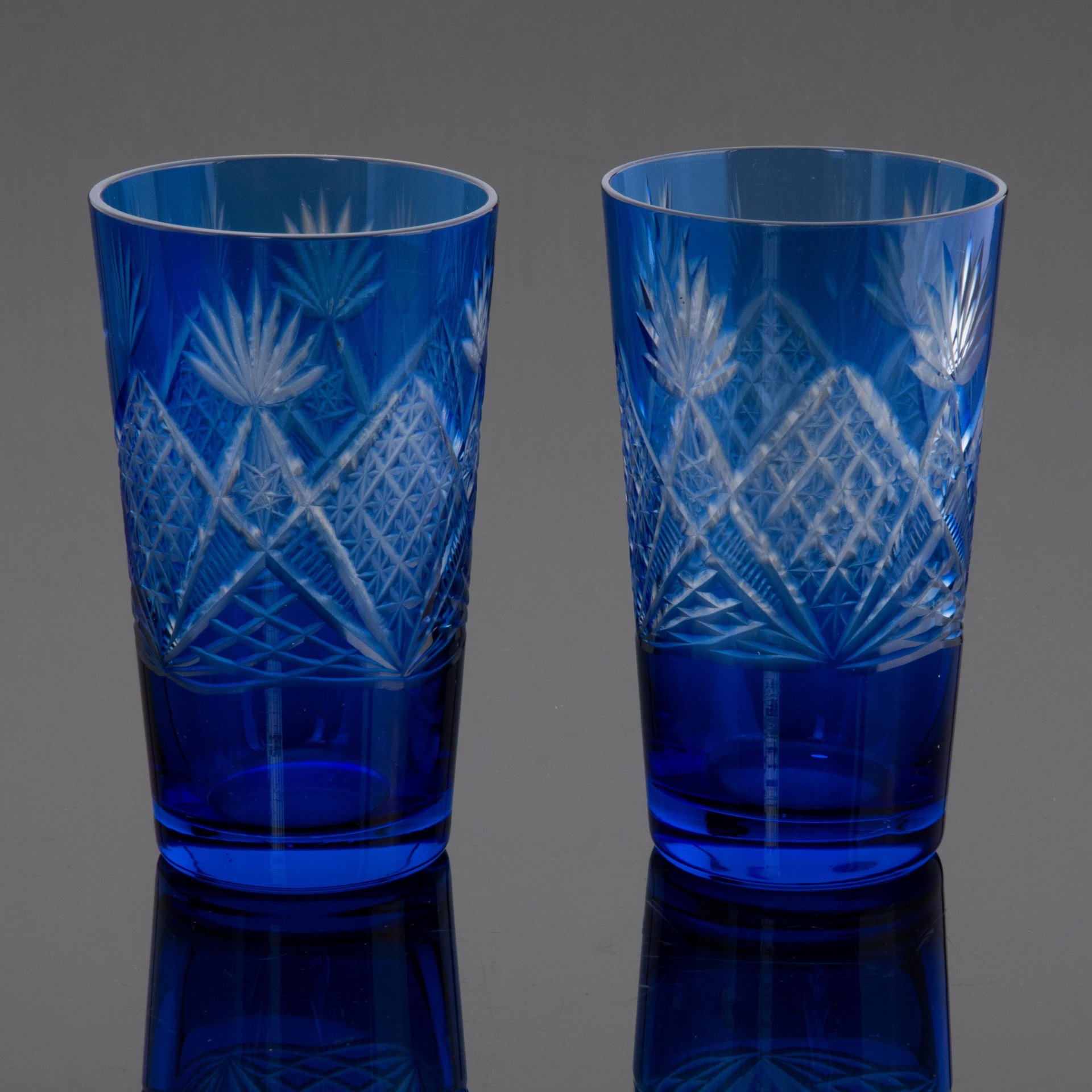 Пара стаканов кобальтового цвета, стекло, алмазная грань, СССР, 1970 ...