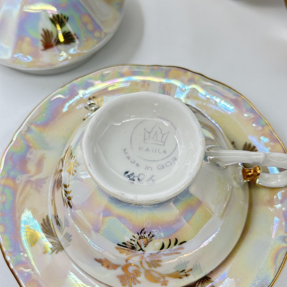 Сервиз кофейный на 6 персон "Мадонна" (15 предметов), фарфор, деколь, люстр, золочение, Kahla ...