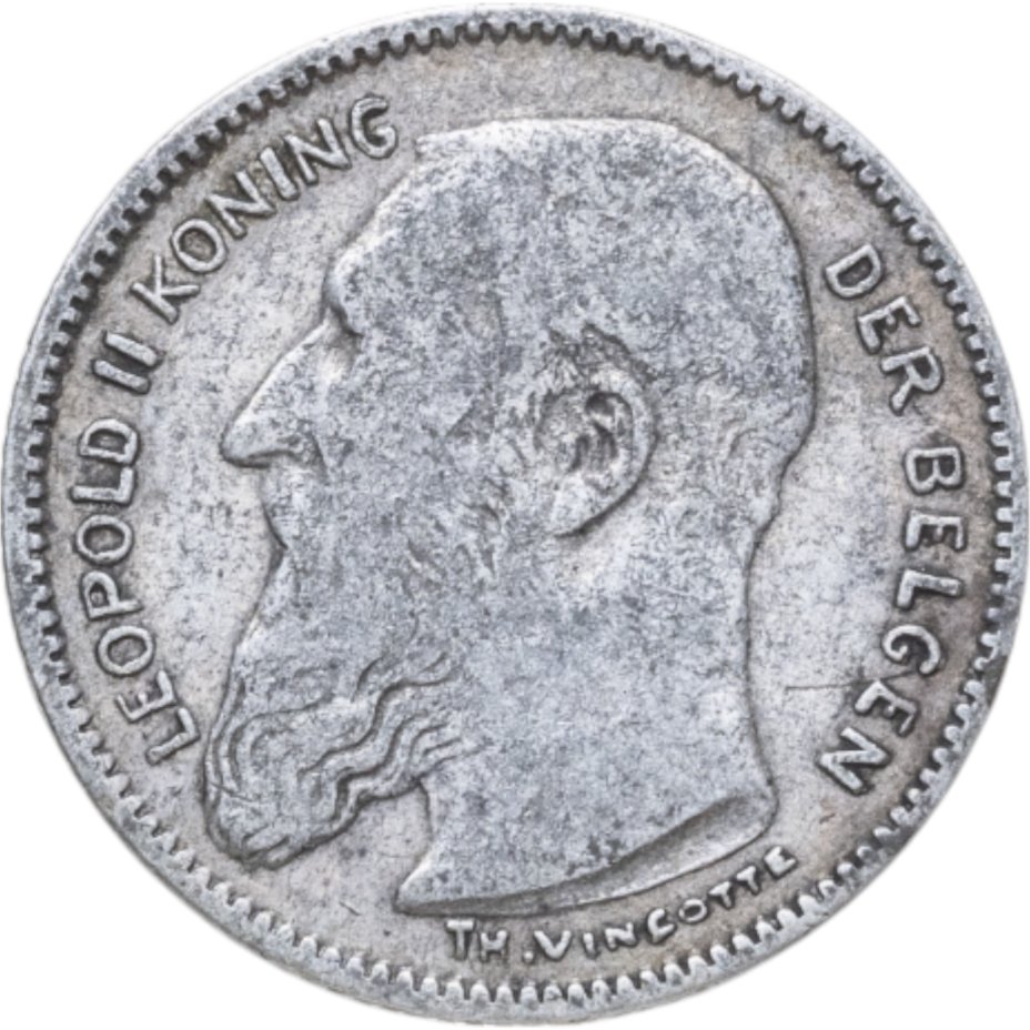 Монета Бельгия 50 сантимов (centimes) 1907, Надпись на голландском - 'DER BELGEN' стоимостью ...