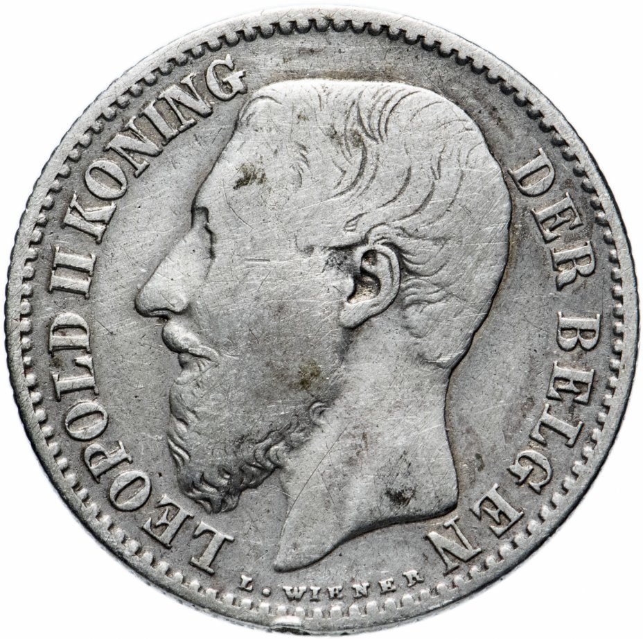 Монета Бельгия 1 франк (franc) 1887 Надпись на голландском - 'DER ...