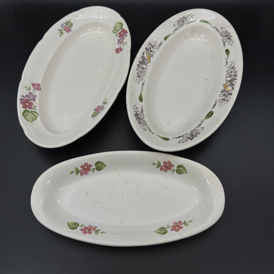 Набор из 3-х сервировочных блюд с цветочным декором (в подборе), фаянс, деколь, Конаковский ...